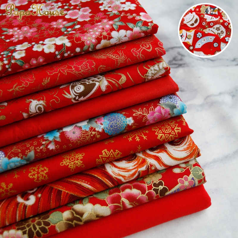 New year bronzing red cloth Chinese style pure cotton fabric Spring ...