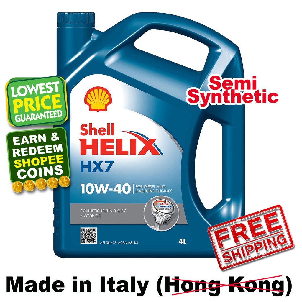 Original Shell Helix HX7 10W-40 (10W40) Semi Synthetic Engine Oil 4L ...