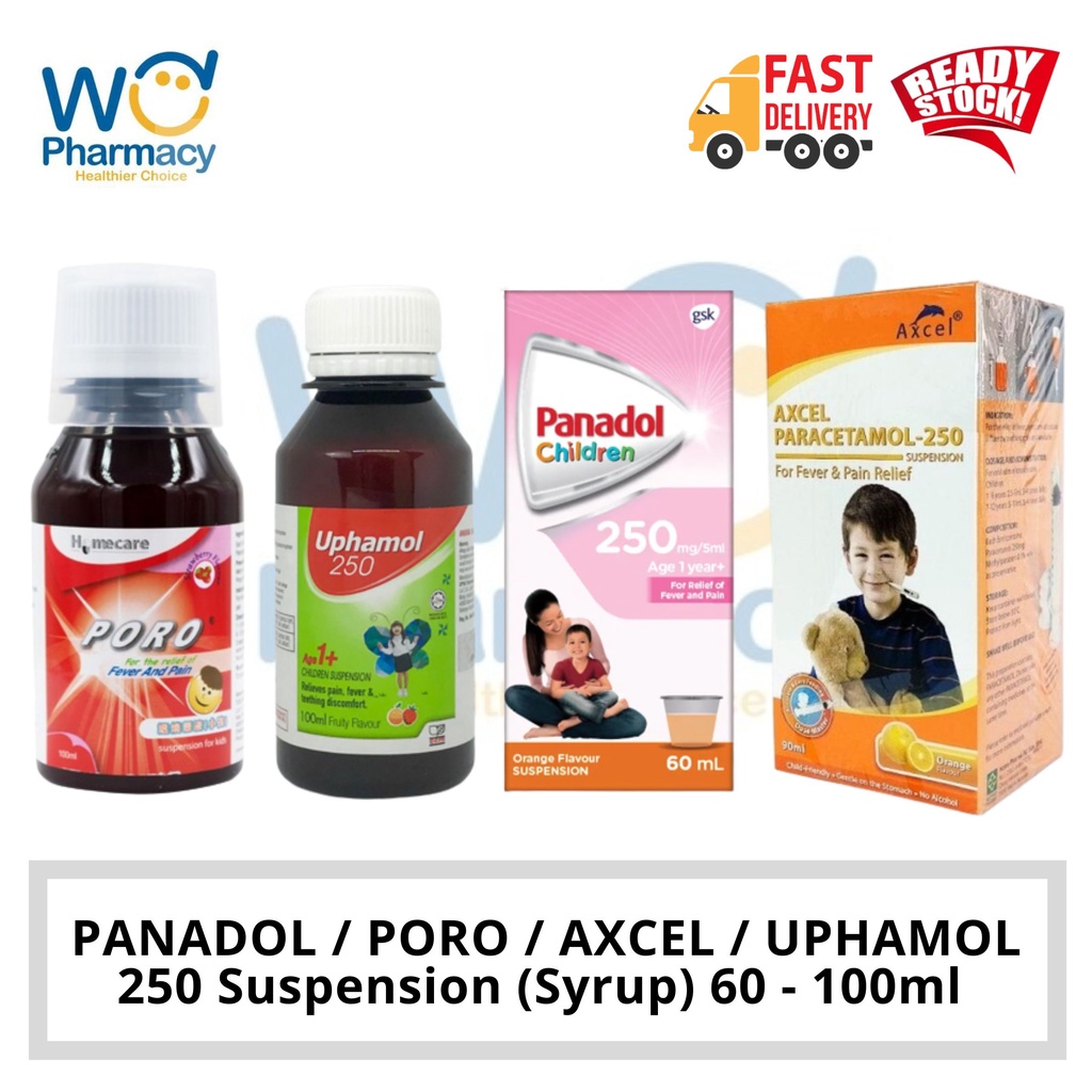 PANADOL / PORO / AXCEL / UPHAMOL 250 Suspension (Syrup) 60 - 100ml ...