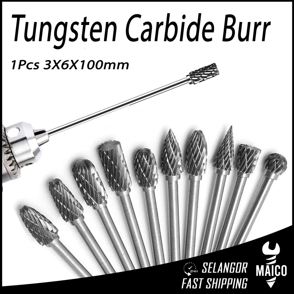 1pcs 6x3x100mm Tungsten Carbide Burr 3mm Single Cut Double Cut Rotary ...