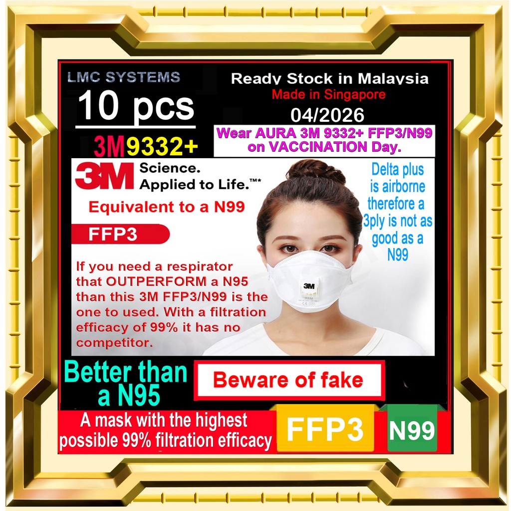 3M mask 9332+ Aura FFP3/N99 Respirator/mask/Topeng (10pc) efficacy is higher than a N95 | Shopee ...