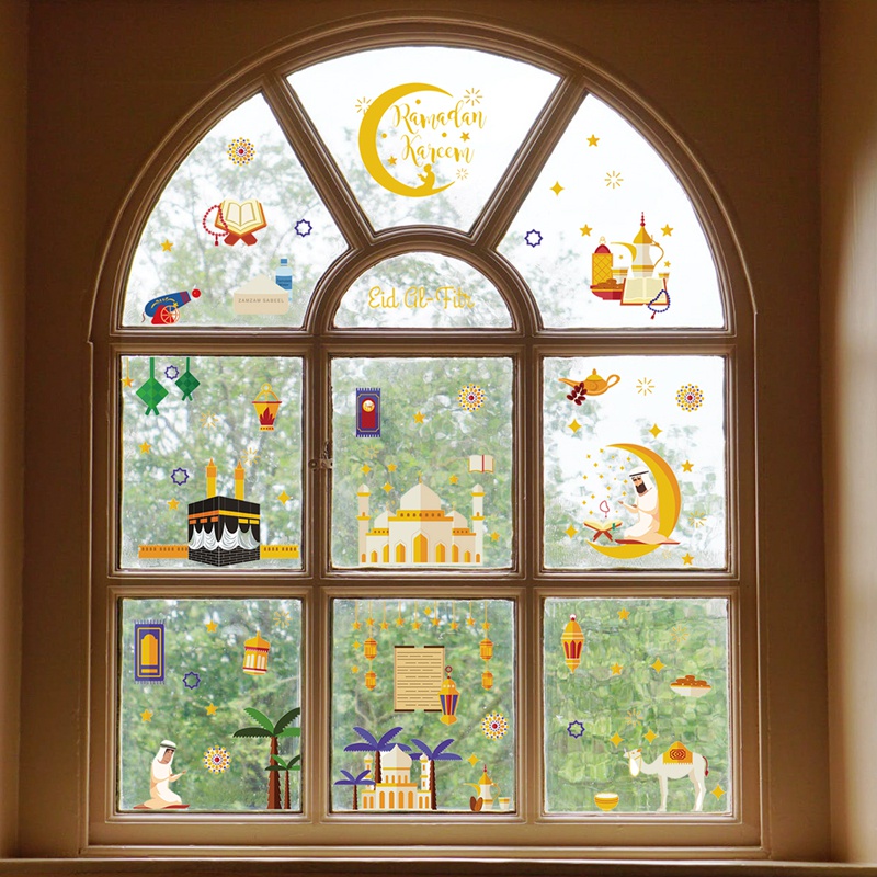 EID Window Sticker Eid Mubarak Decor Lantern Pattern Ramadan Kareem ...