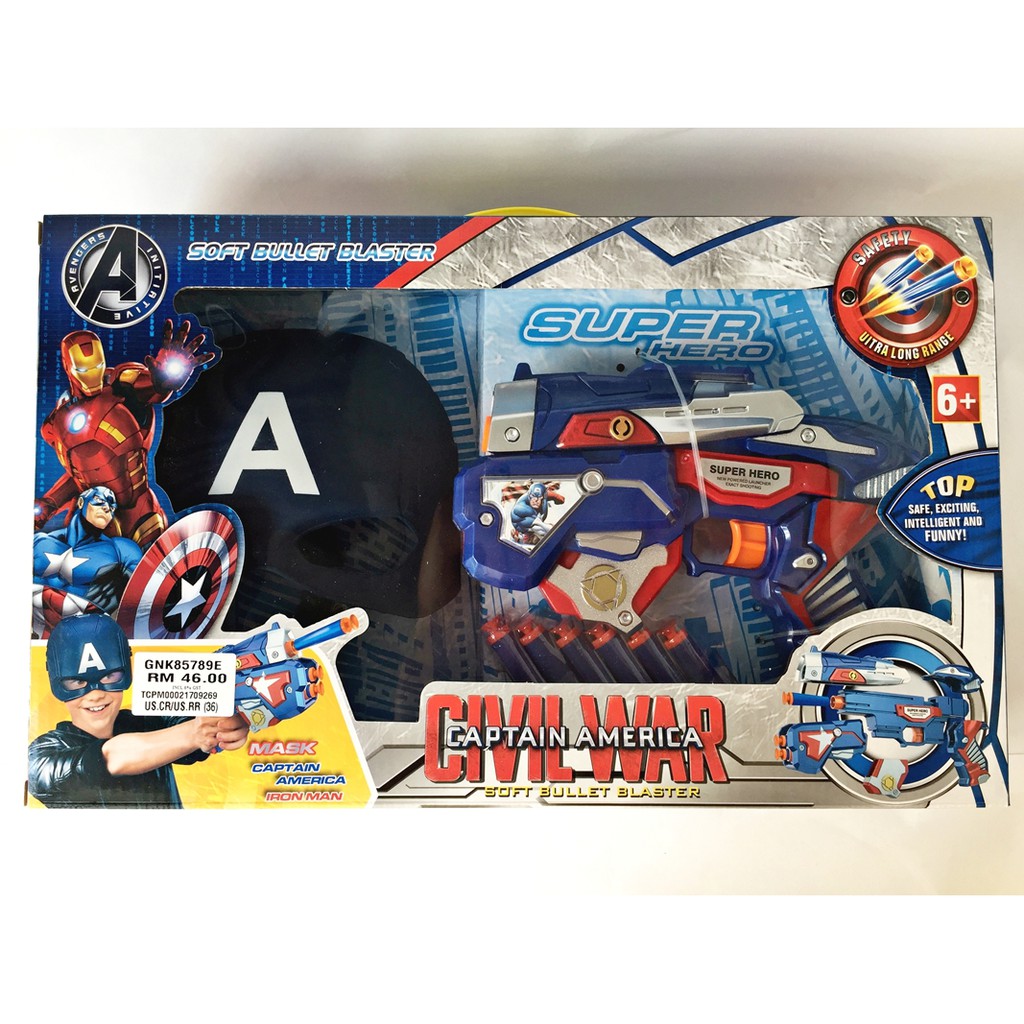 Captain America Soft Bullet Blaster (Mask+Gun+Bullet) | Shopee Malaysia