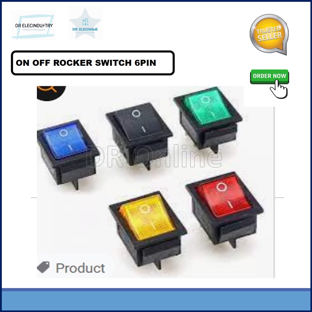 Rocker Switch 6 Pin / 3 Pin On /Off (Red / Yellow / Green/ Blue/ Black ...