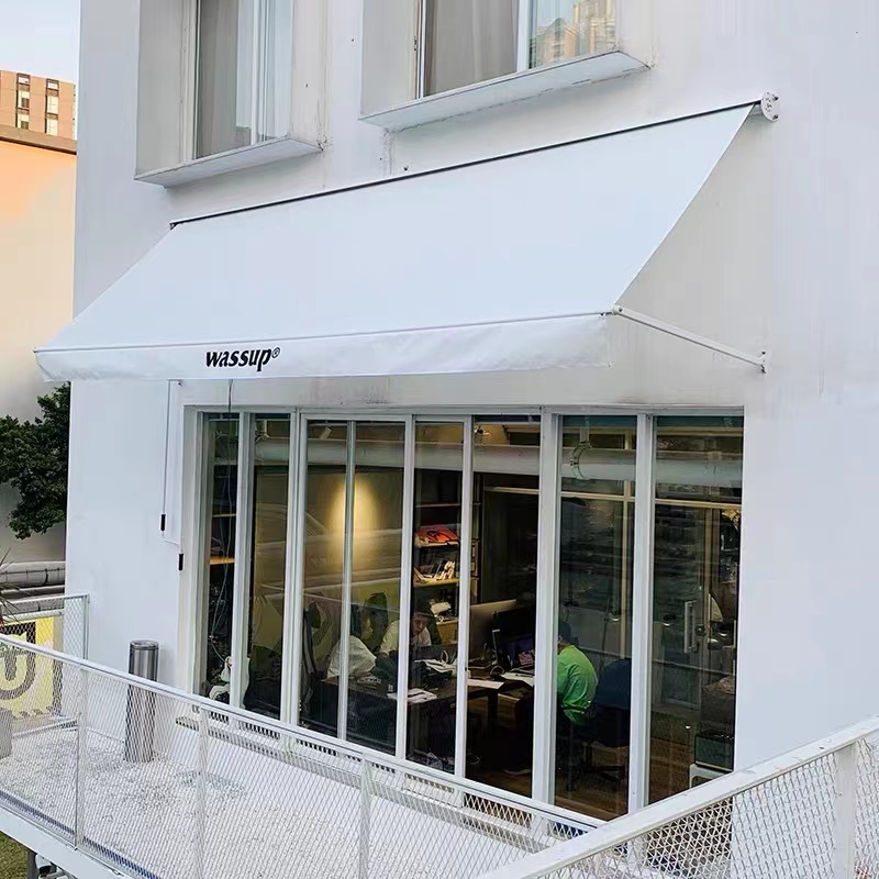 European curved arm telescopic canopy coffee shop door swing arm awning ...