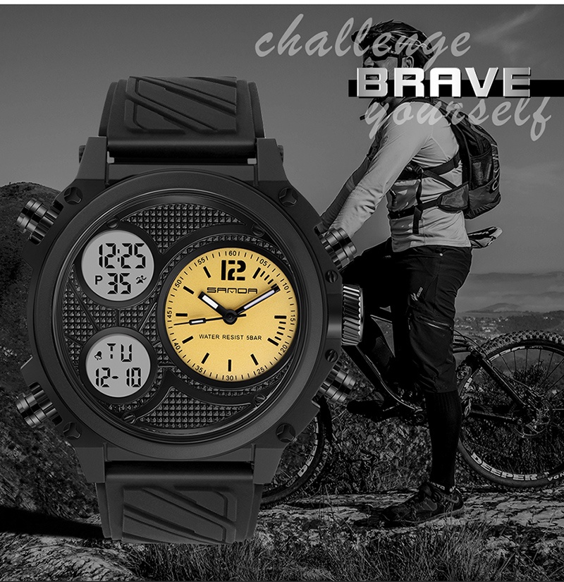 SANDA LED Sport Digital Watches 50m Waterproof Electronic Wristwatch Three Time Display Quartz ...