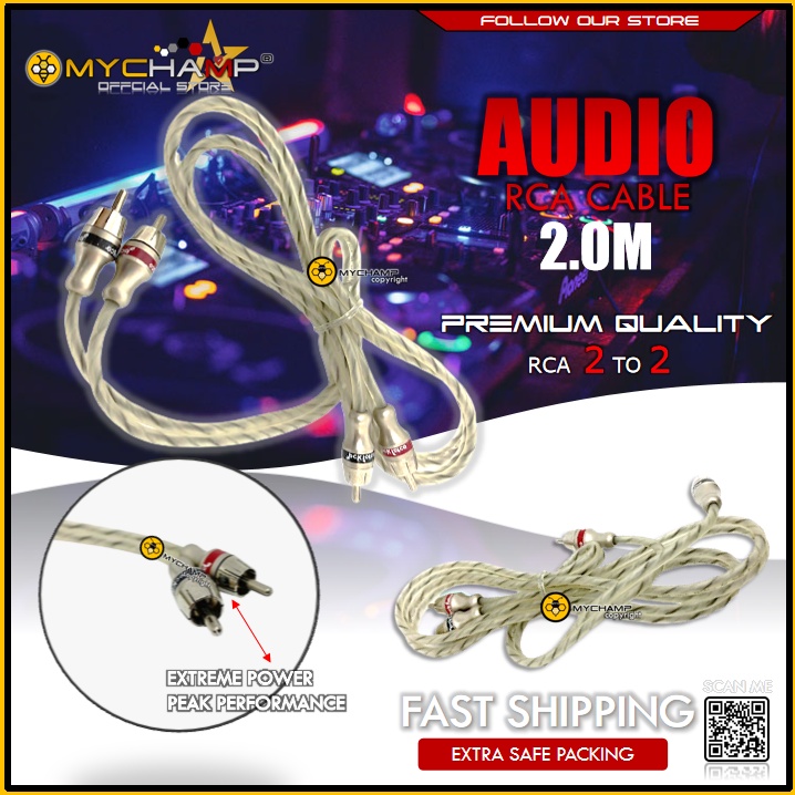 ROCKFORCE Car Audio Stereo Amplifier 2 TO 2 RCA Cable - 2.0M | Shopee ...