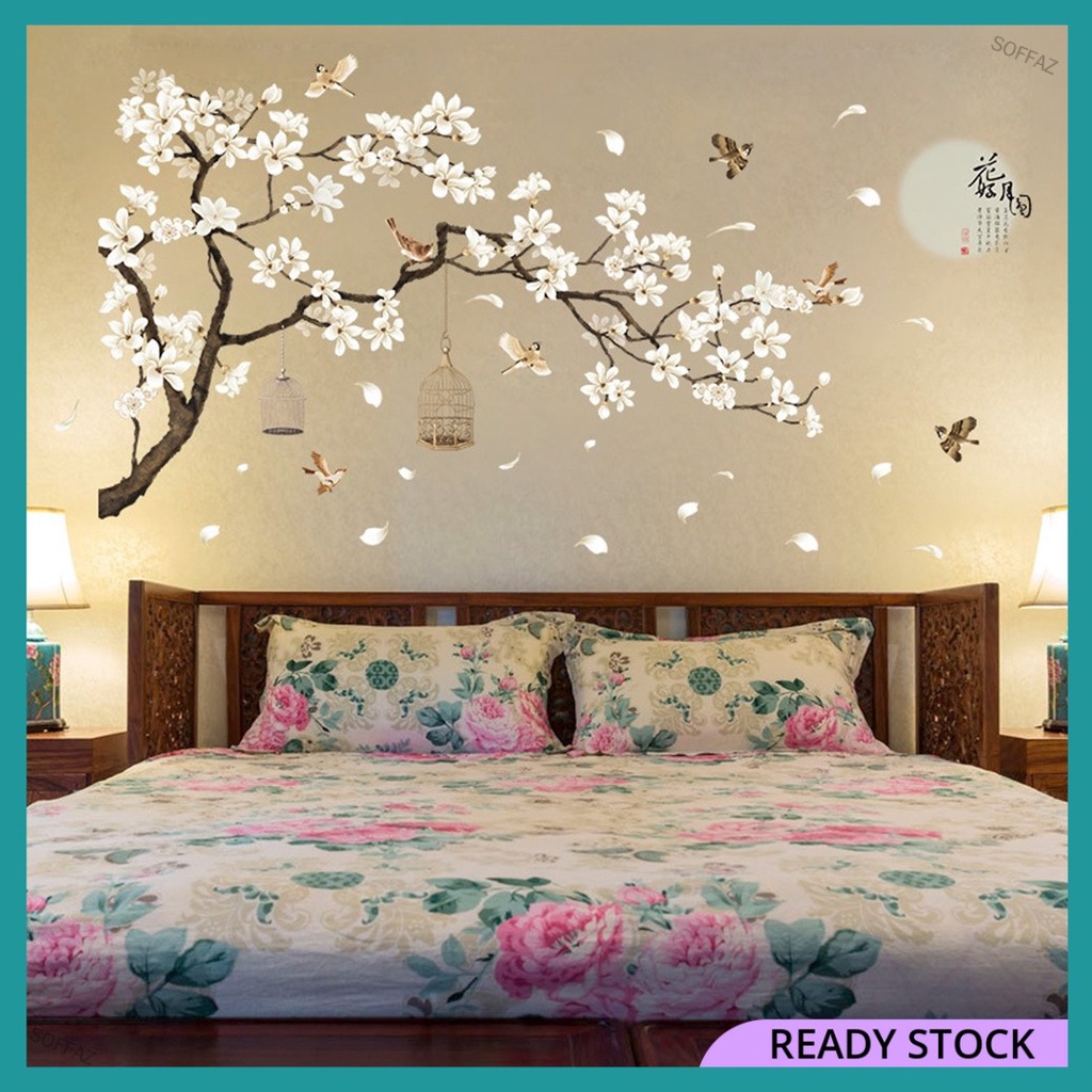 187x128cm Large Size Tree Wall Stickers Birds Flower Home Wallpapers ...