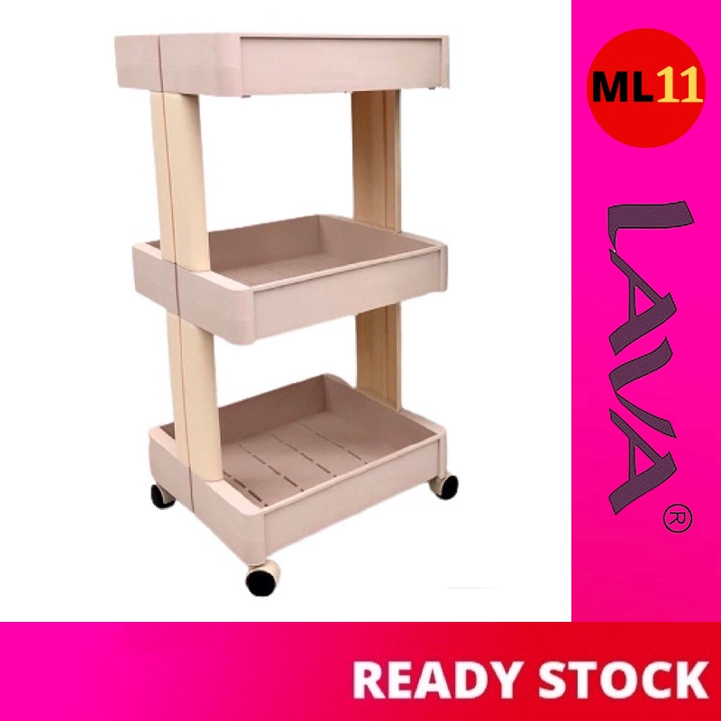 LAVA (3 TIER) Multi Purpose Plastic Rack Tray Trolley with Wheels ...