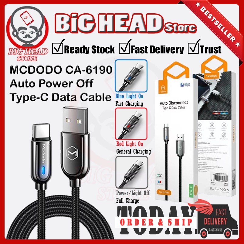 (ORIGINAL) MCDODO CA-6190 5A 65W Type C Auto Power Off Auto Disconnect Type-C Fast Charge Data ...