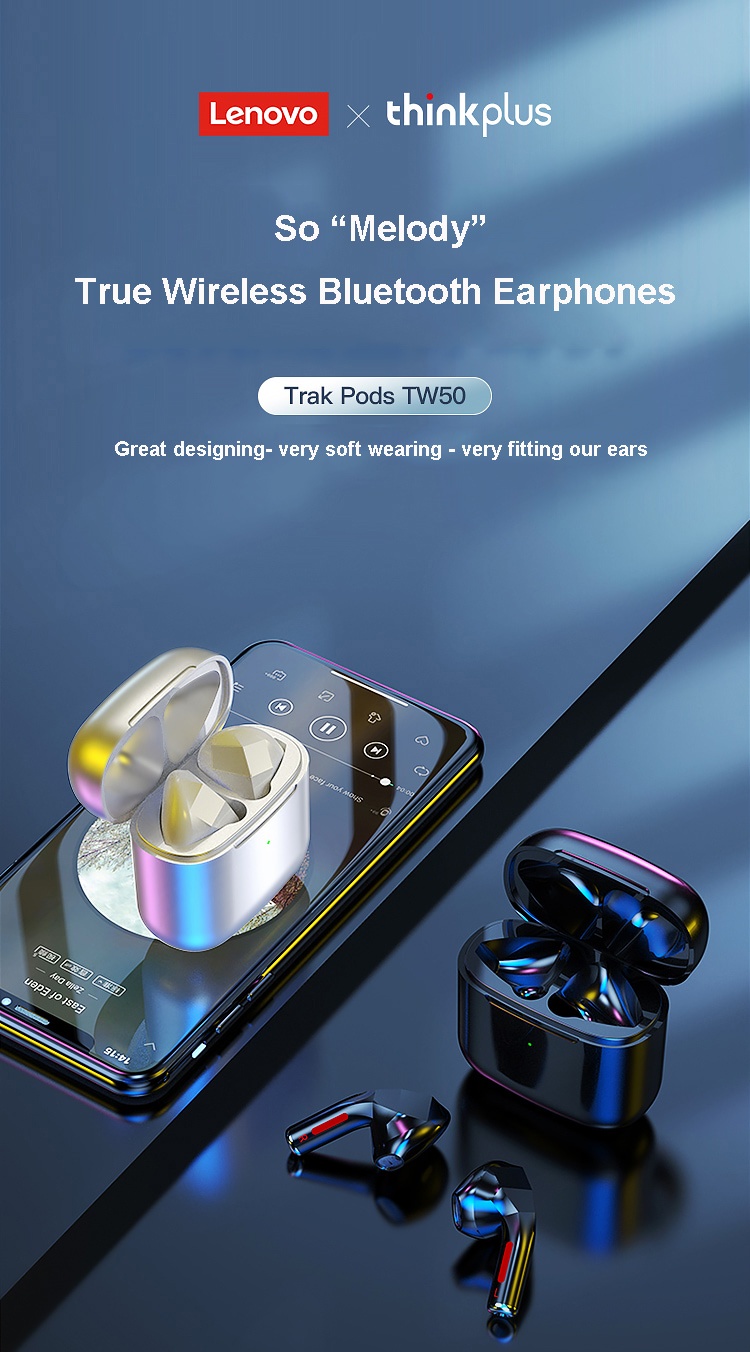 Lenovo Thinkplus TrackPods TW50 TWS Wireless Headset Bluetooth 5.0 Passive Noise Reduction ...