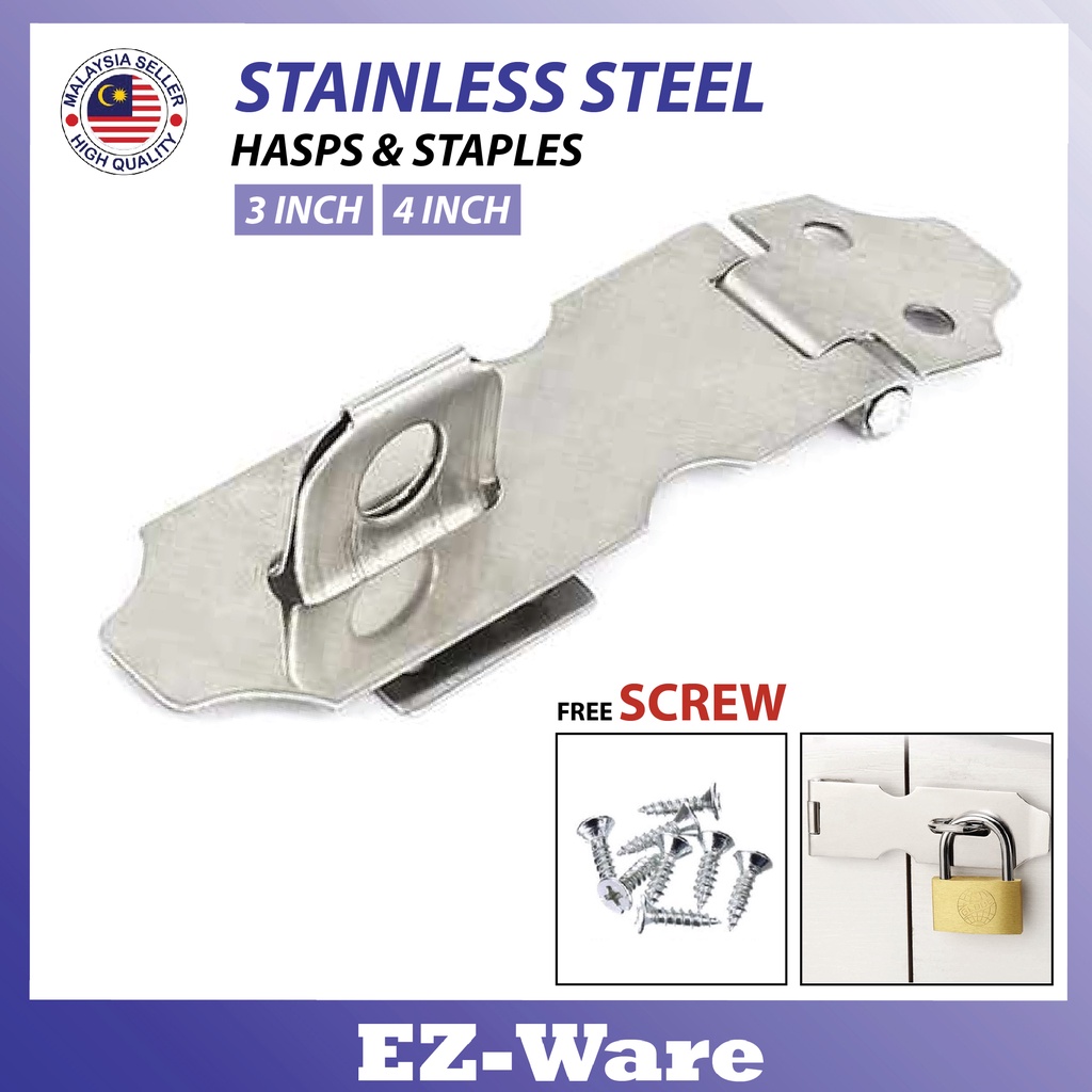 Stainless Steel Hasp & Staples With Screw - (Kunci Hasps) Selak Pintu dengan skru | Shopee Malaysia