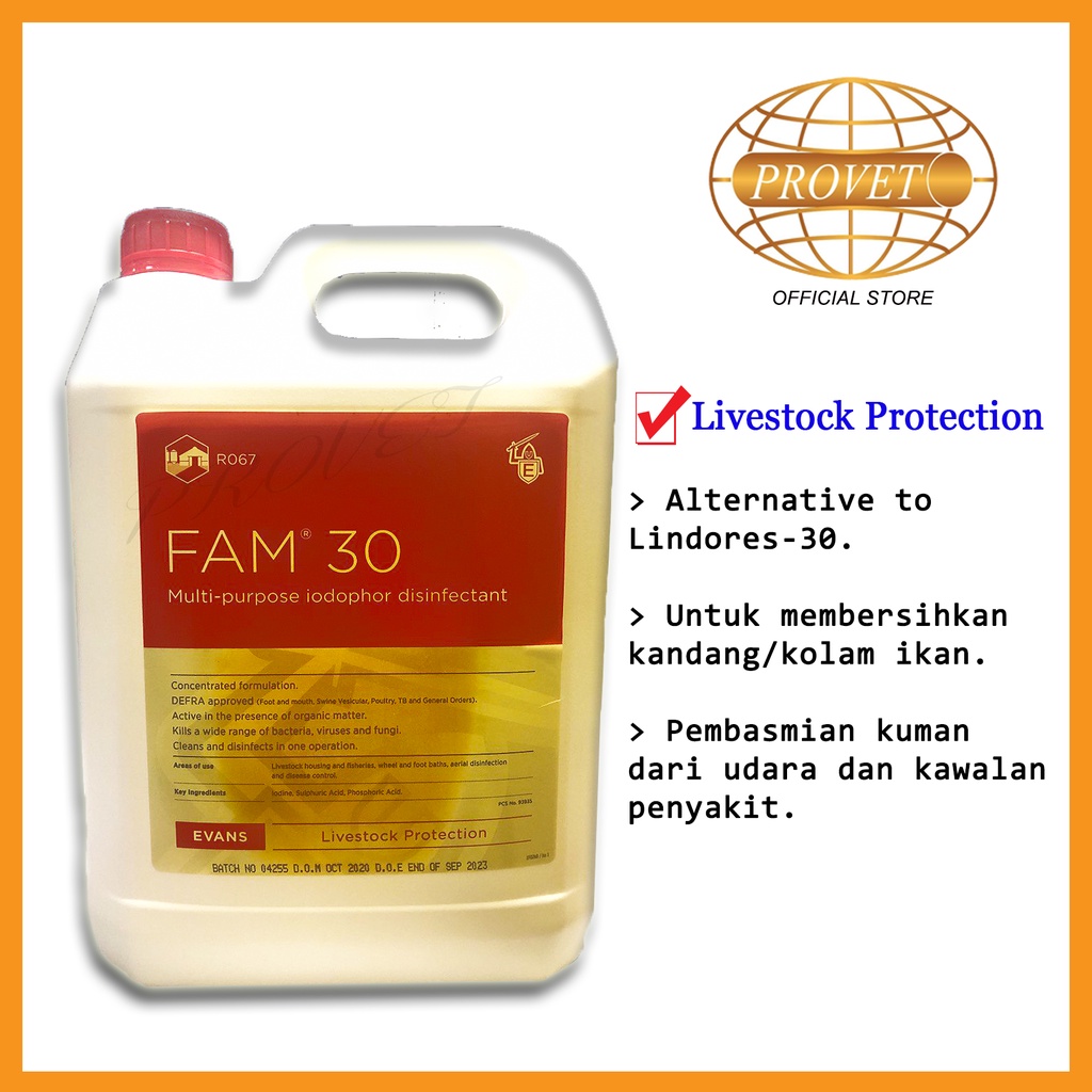 FAM 30 Disinfectant/Pembasmi Kuman untuk cuci Kandang Ternakan/Kolam ...