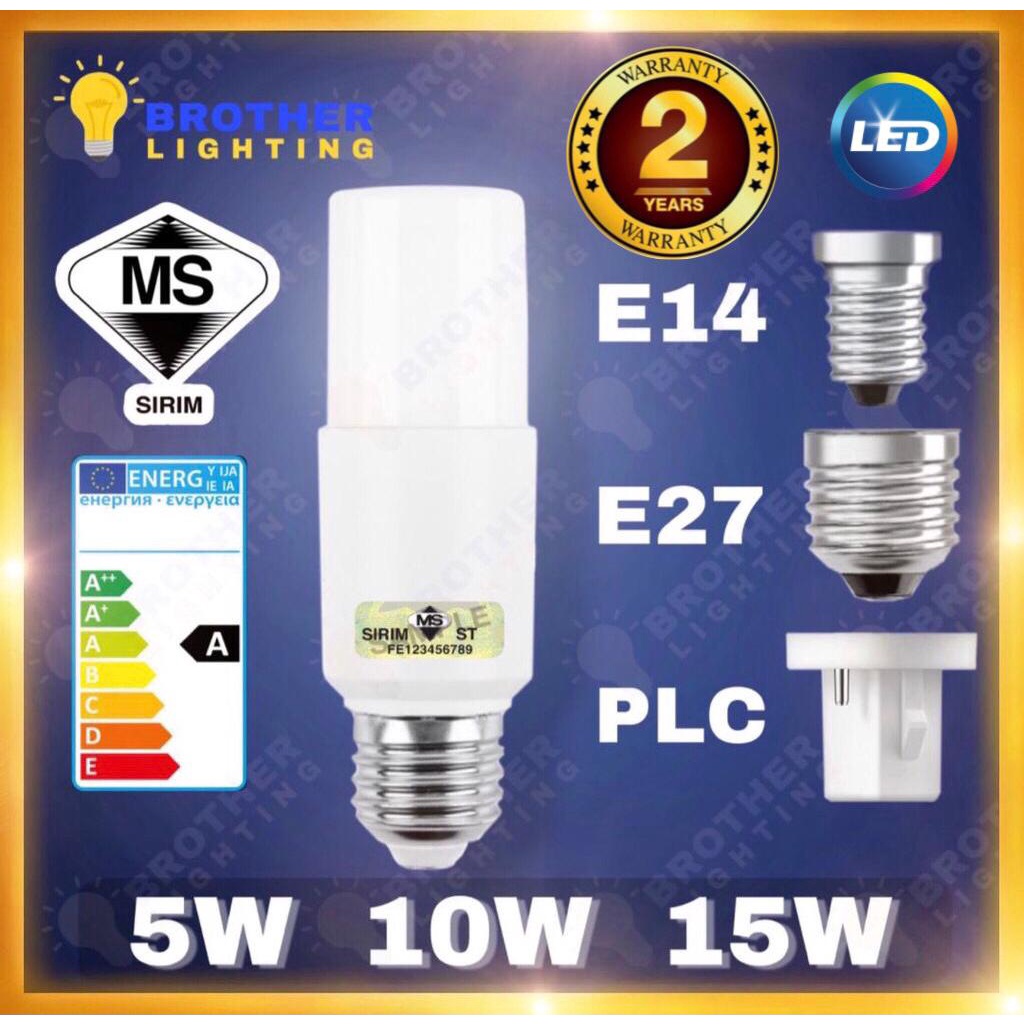 [SIRIM] LED Stick Bulb Mentol Light Bulb (5W / 10W / 15W) (E14 / E27 / PLC) (Daylight / Warm ...