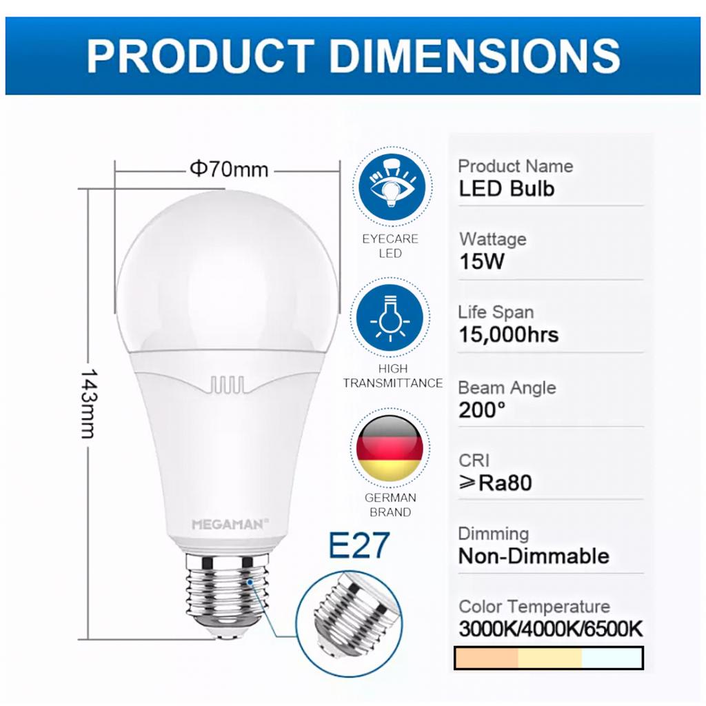 MEGAMAN LED Bulb Light 3W 5W 7W 10W 12W 15W Energy Saving Mentol LED ...