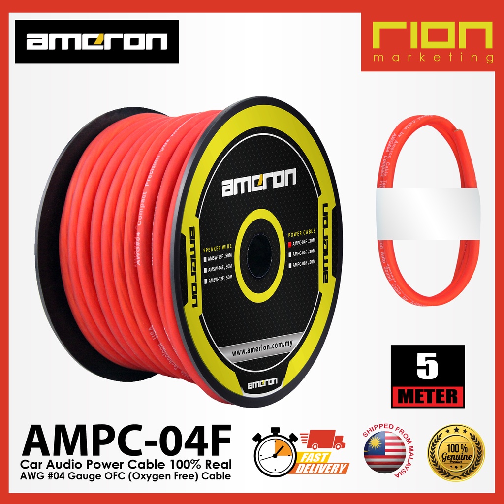 AMERON AMPC-04F 5.0 Meter Car Audio Power Cable 100% Real AWG #4 Gauge ...