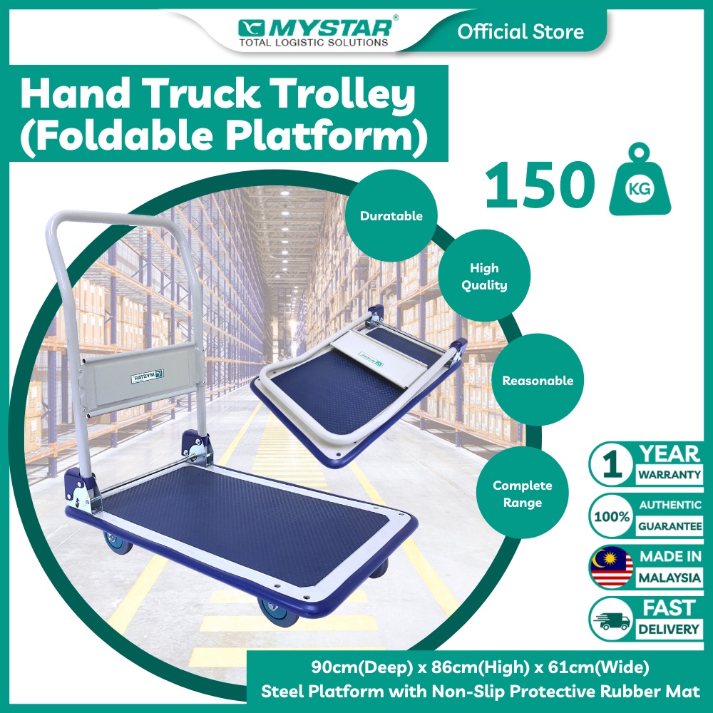 MYSTAR Hand Truck Trolley MS201 74(D)cm x 48(W)cm x 86(H)cm up to 150Kg Load Capacity 4 Inch ...