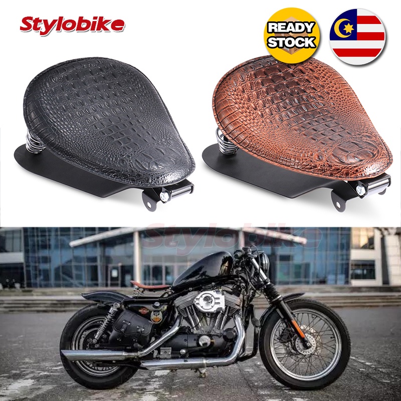 Motorcycle Retro Crocodile Leather Solo Seat+3" Spring Bracket for ...