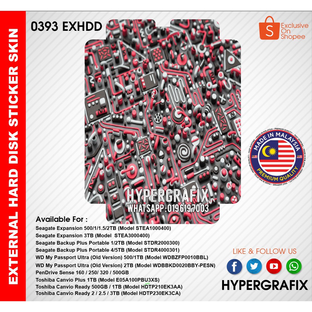 External HDD Sticker Skin (Seagate / WD / Pendrive / Toshiba Canvio ...