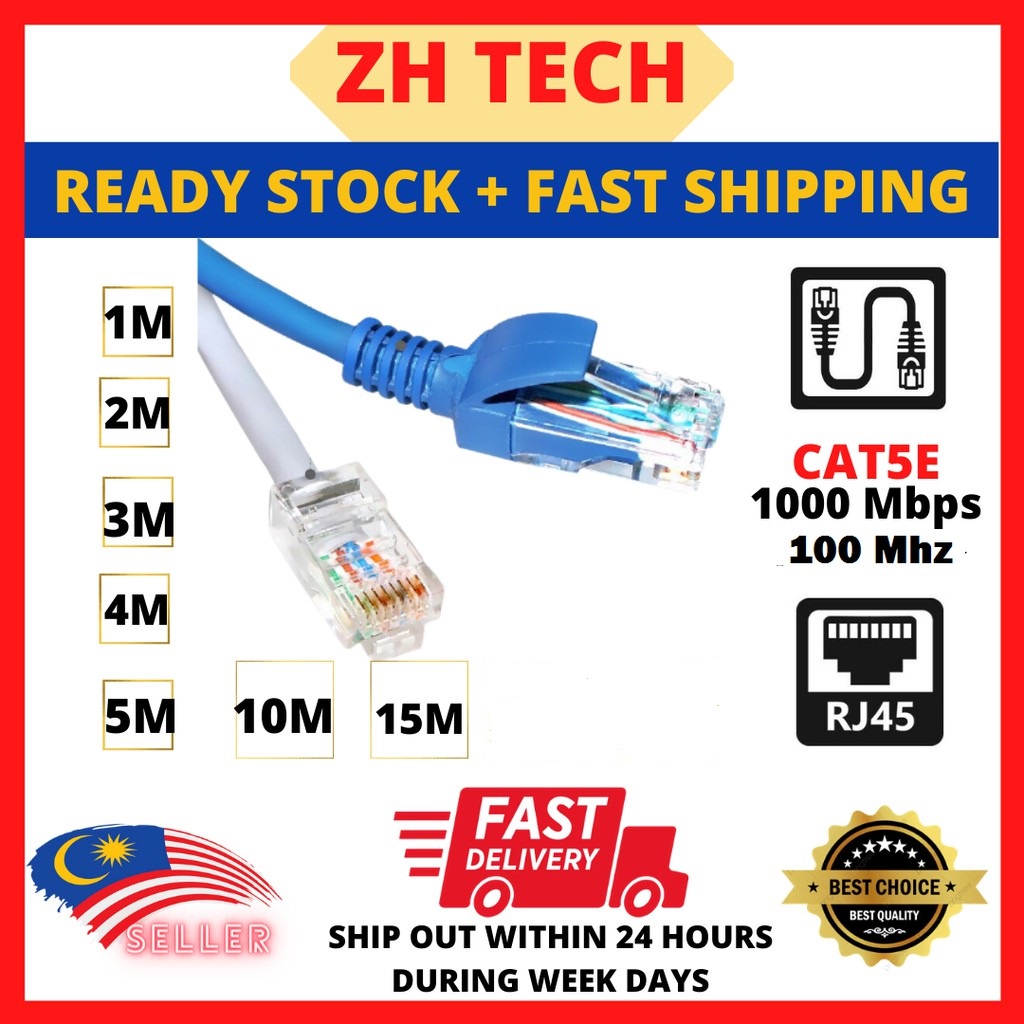CAT5E Lan Cable 1 - 15 Meter Ethernet CAT 5E Internet Network RJ45 ...