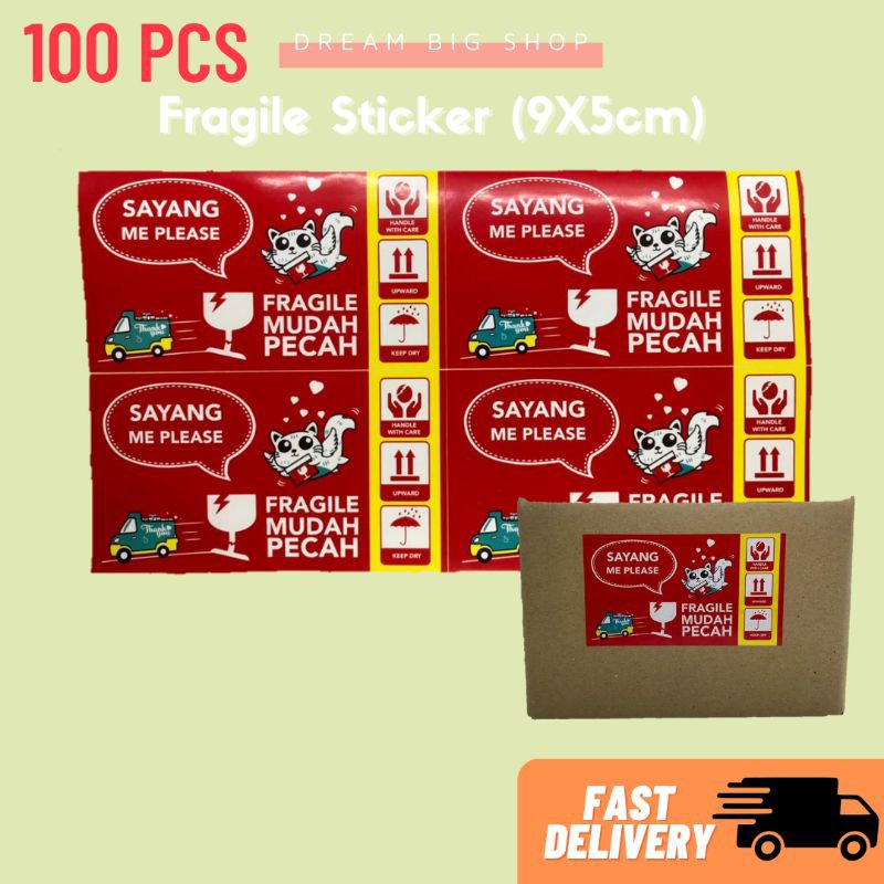 Cute Cat Fragile Sticker | Fragile Sticker | Sticker Barang Mudah Pecah ...