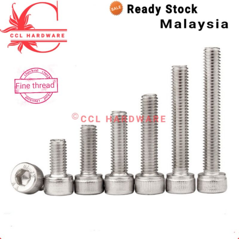 (Fine Thread) M8 M10 Hex Socket Cap Screw Stainless Steel SUS A2-304 ...