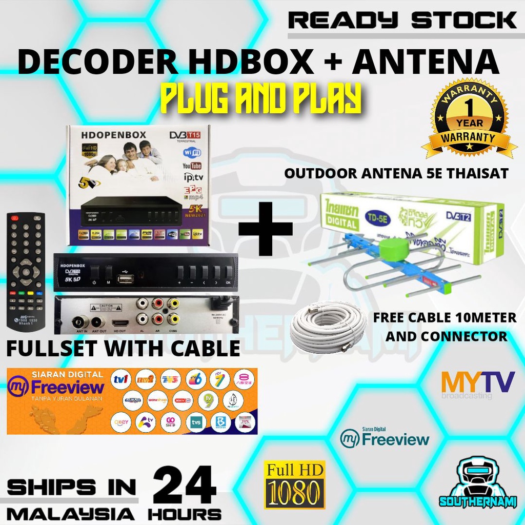 MYTV Decoder Fullset + OUTDOOR ANTENA MYFREEVIEW HDTV DVBT2 Malaysia ...