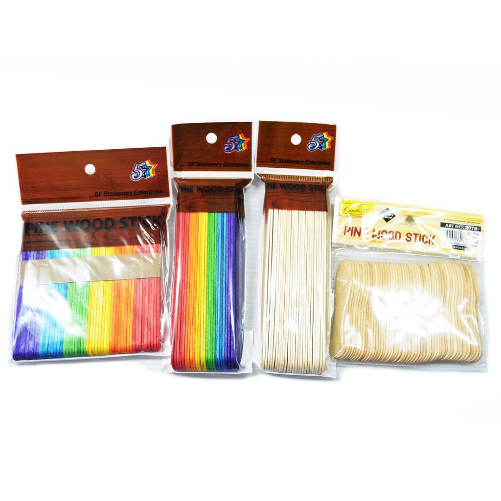 Pine Wood Stick Set With Assorted Colors And Sizes - 4 Different Types ...
