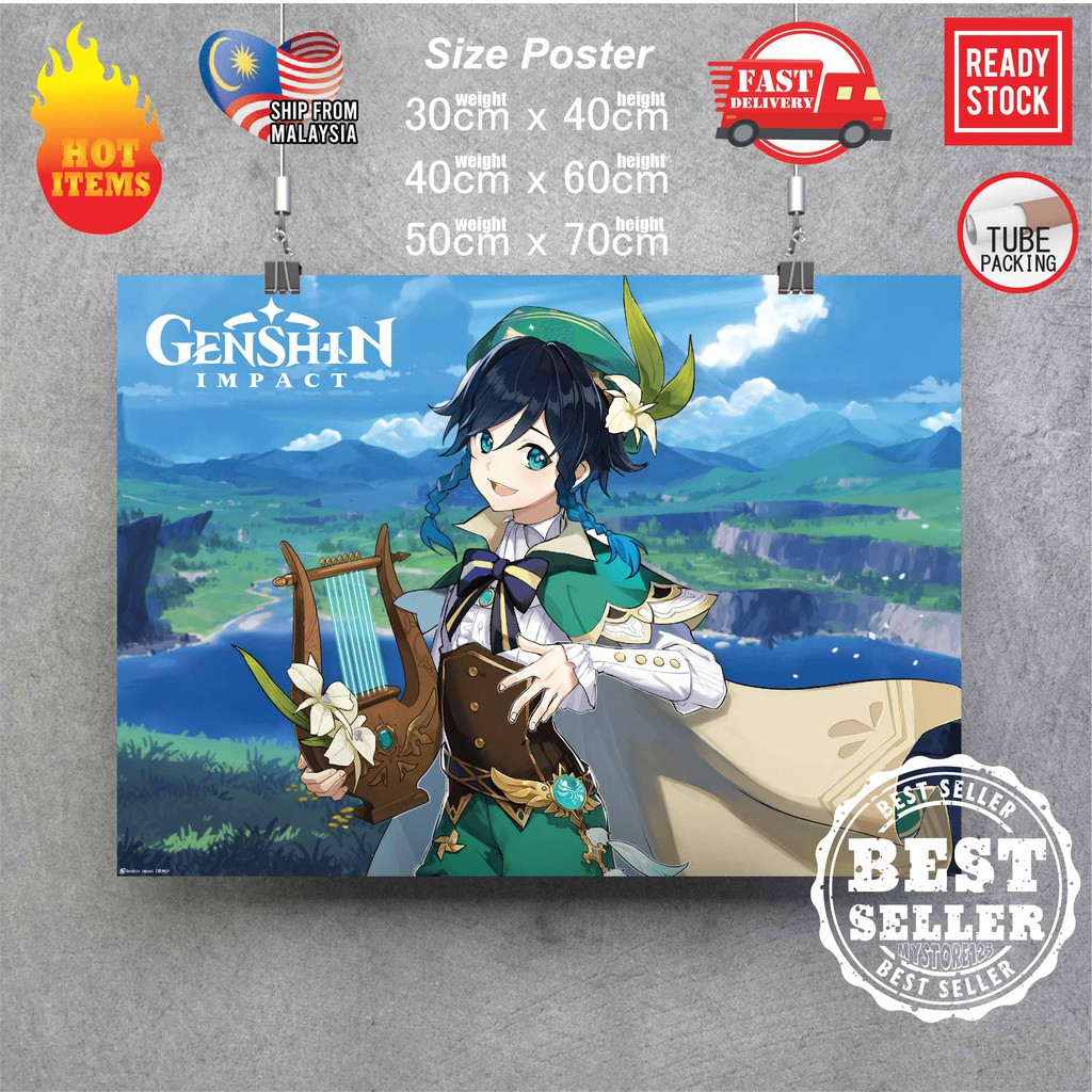 (Ready Stock) Genshin Impact poster Sticker Room decoration animation ...