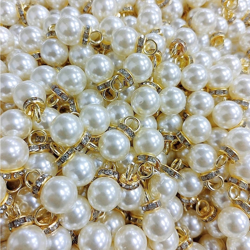 12mm 20/50pcs ABS高亮米白珍珠吊坠喜铺礼袋仿珍珠挂件服装辅料装饰拉链头 ABC Ivory Pearl pendant Round Limitation Mutiara ...