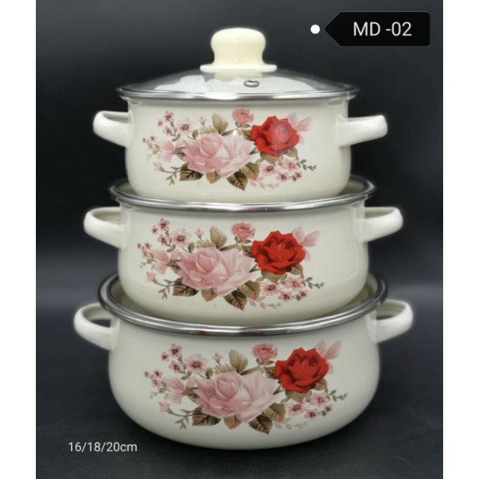 Periuk enamel 3 beradik size 16/18/20.. | Shopee Malaysia
