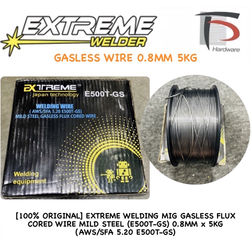 [100% ORIGINAL] EXTREME WELDING MIG GASLESS FLUX CORED WIRE MILD STEEL (E500T-GS) 0.8MM x 5KG ...