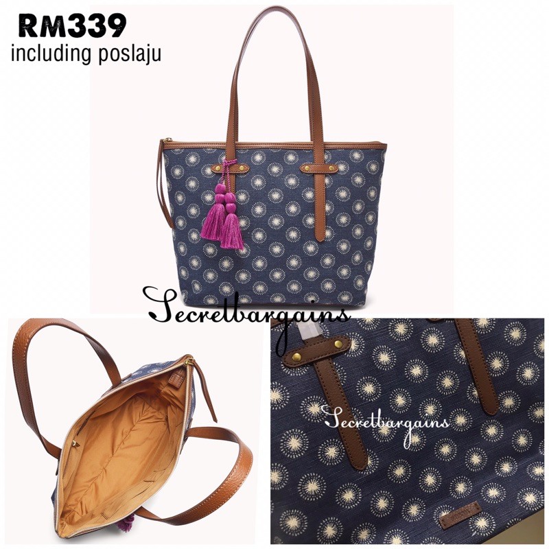 Fossil Felicity Tote - Blue/White | Shopee Malaysia