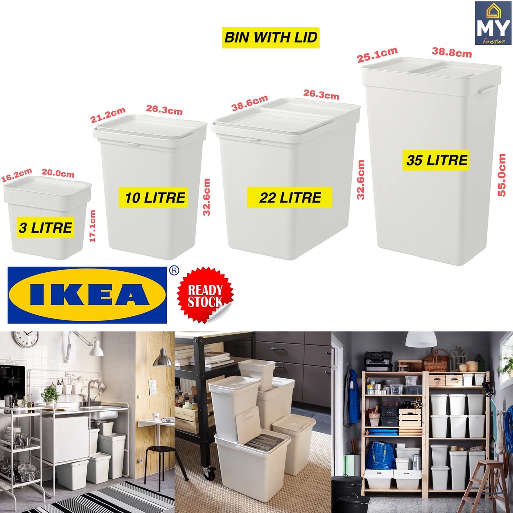 IKEA HALLBAR Bin With Lid, Light Grey | Shopee Malaysia
