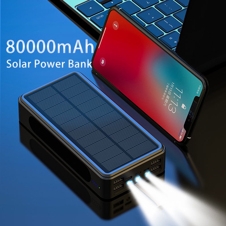 100% Original 80000mAh Power Bank Solar Wireless Portable Phone Charging 4 USB Light for Iphone ...