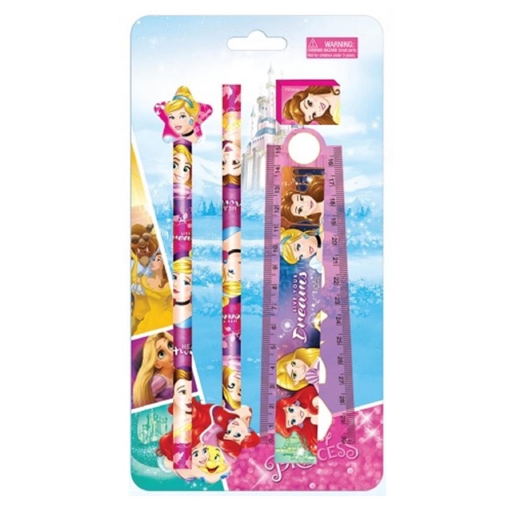Disney Princess Stationery Set Pencil With Eraser Top - Pink Colour (4 ...