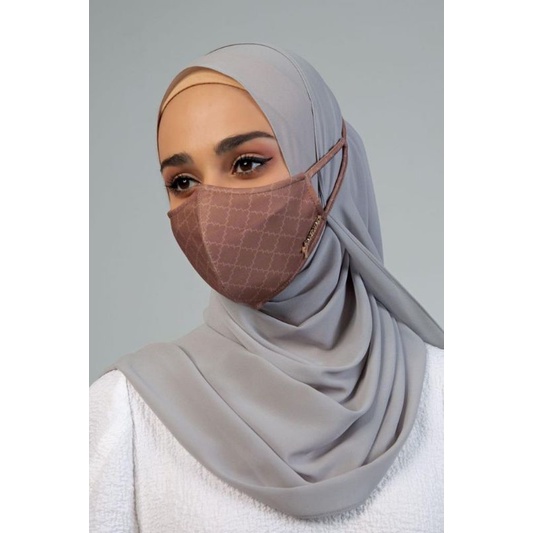 [Ready Stock][Hijab] Jovian Monogram Series Hijab Fabric Mask (Wood ...