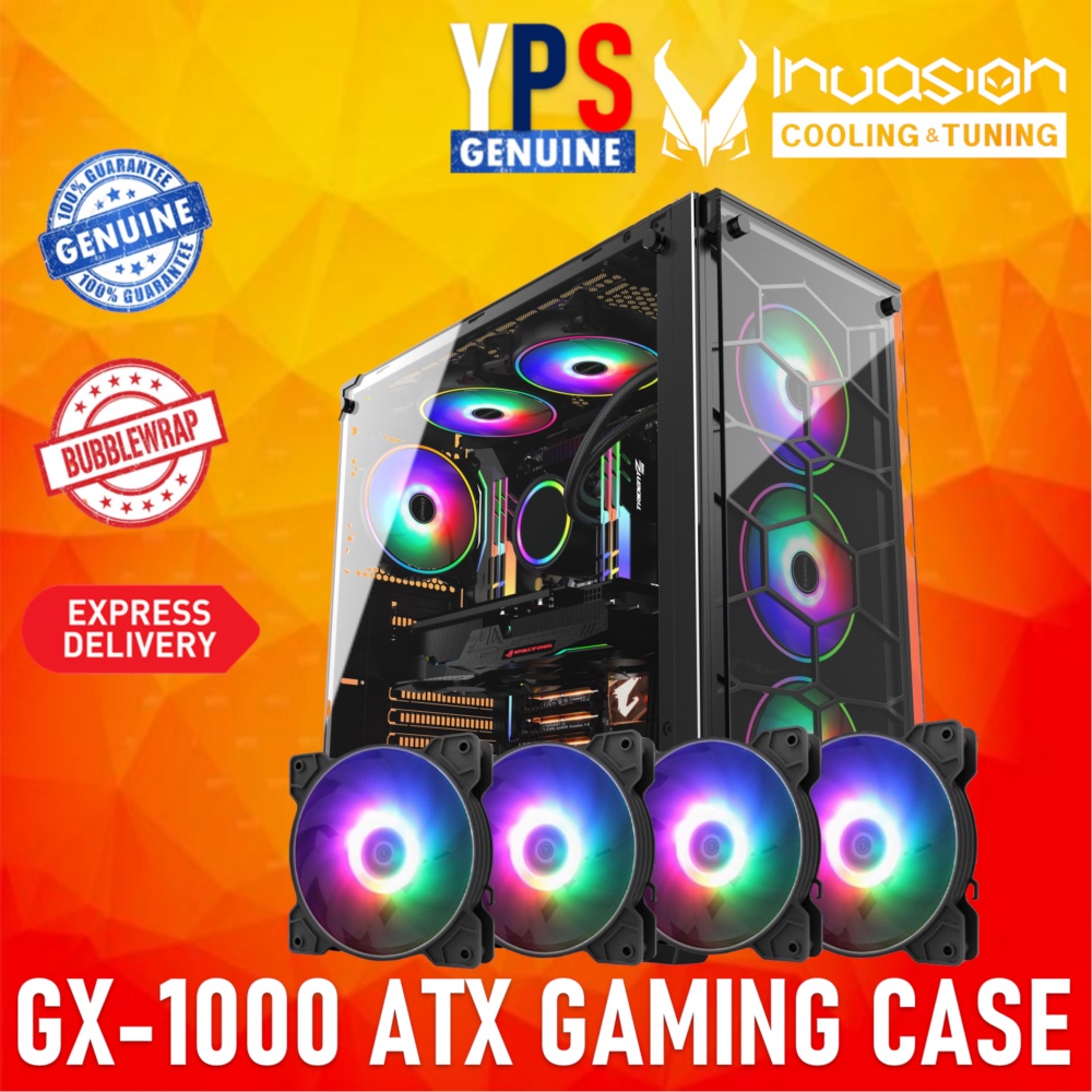 INVASION GX-1000 MID-TOWER ATX GAMING CASE [PACKAGE INCLUDE 4 ARGB FAN ...