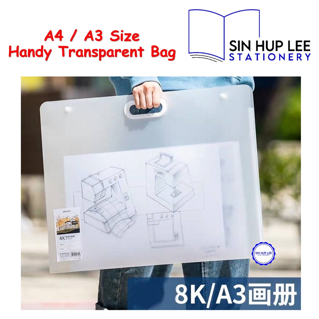 A4/A3 Size Drawing Handy Transparent Bag/For Draft Drawing Purpose/ Beg ...