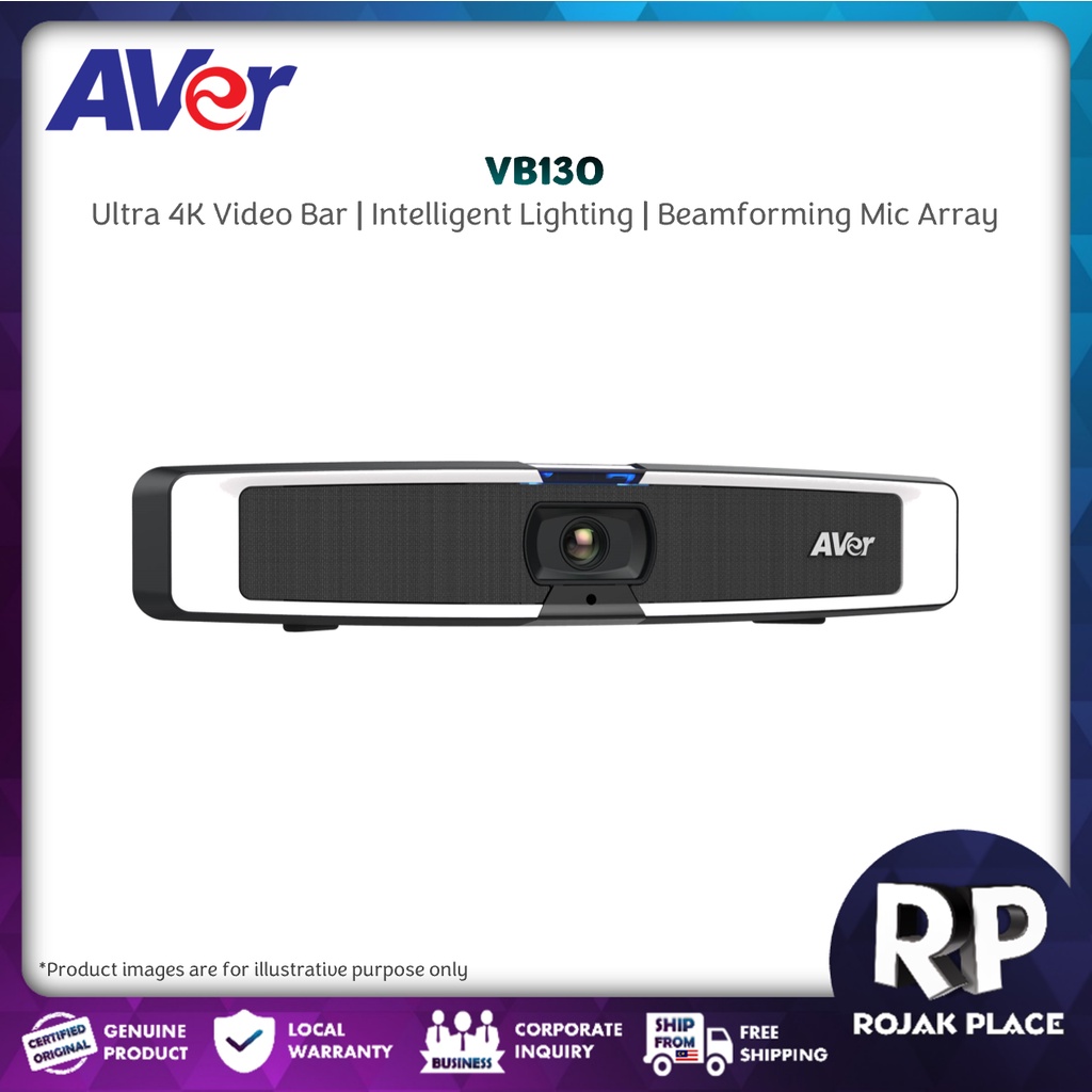 AVER VB130 4K Ultra HD Video Bar with Intelligent Lighting Audio Smart ...