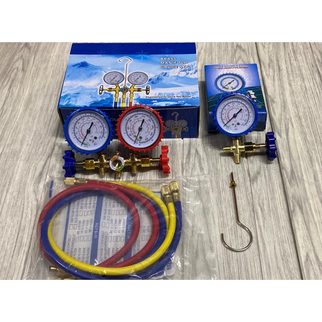 MANIFOLD GAUGE +3pcs CHARGING HOSE METER GAS HOME/CAR AIRCOND FRIDGE CHECK PRESSURE R22 R410A ...