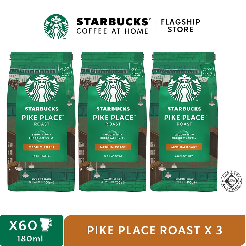 [Pack of 3] STARBUCKS PIKE PLACE Roast Medium Roast Whole Bean Coffee ...