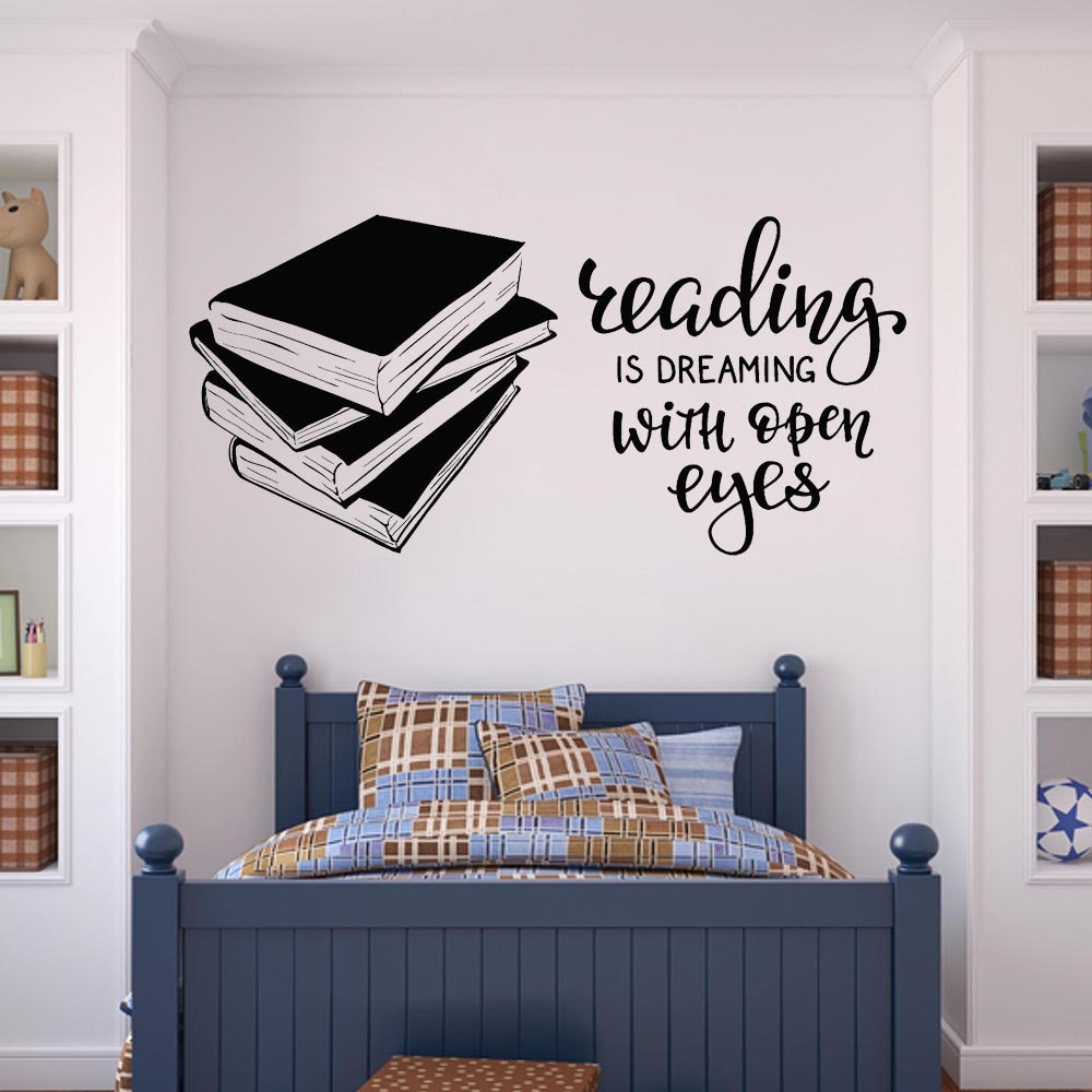 Books Vinyl Wall Decal Quote Library Reading Room Art Decor Stickers ...