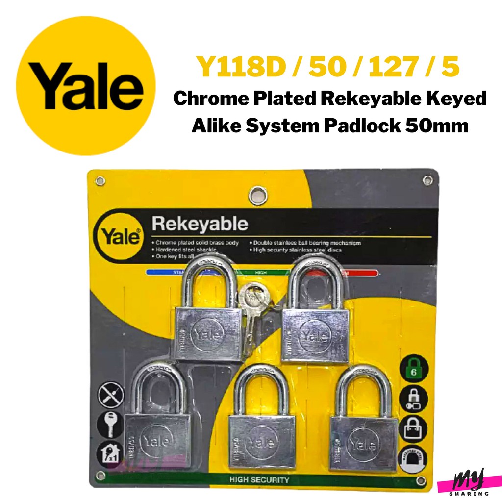 Yale Y118D/50/127/5 Chrome Plated Rekeyable Keyed Alike System Padlock ...