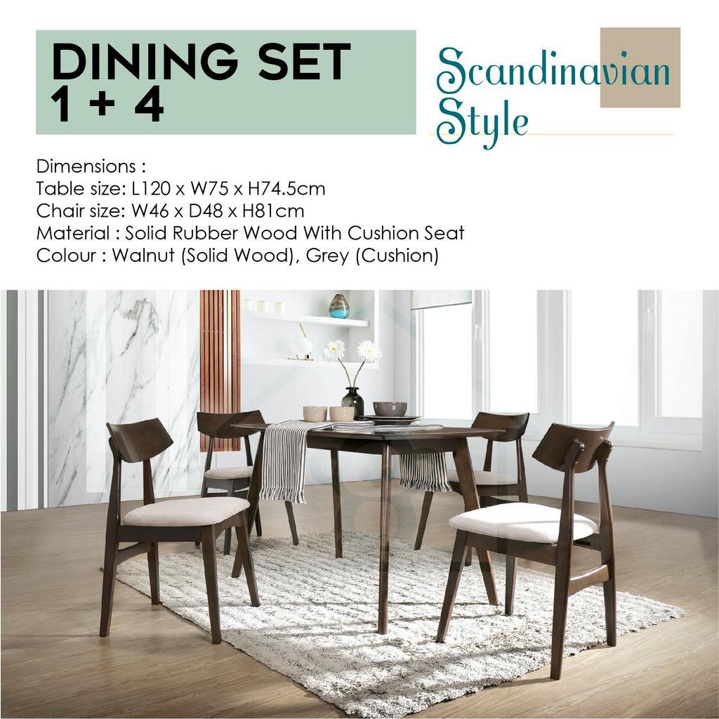 DINING SET 1 + 4 SCANDINAVIAN STYLE WALNUT/MEJA MAKAN DENGAN 4 KERUSI ...