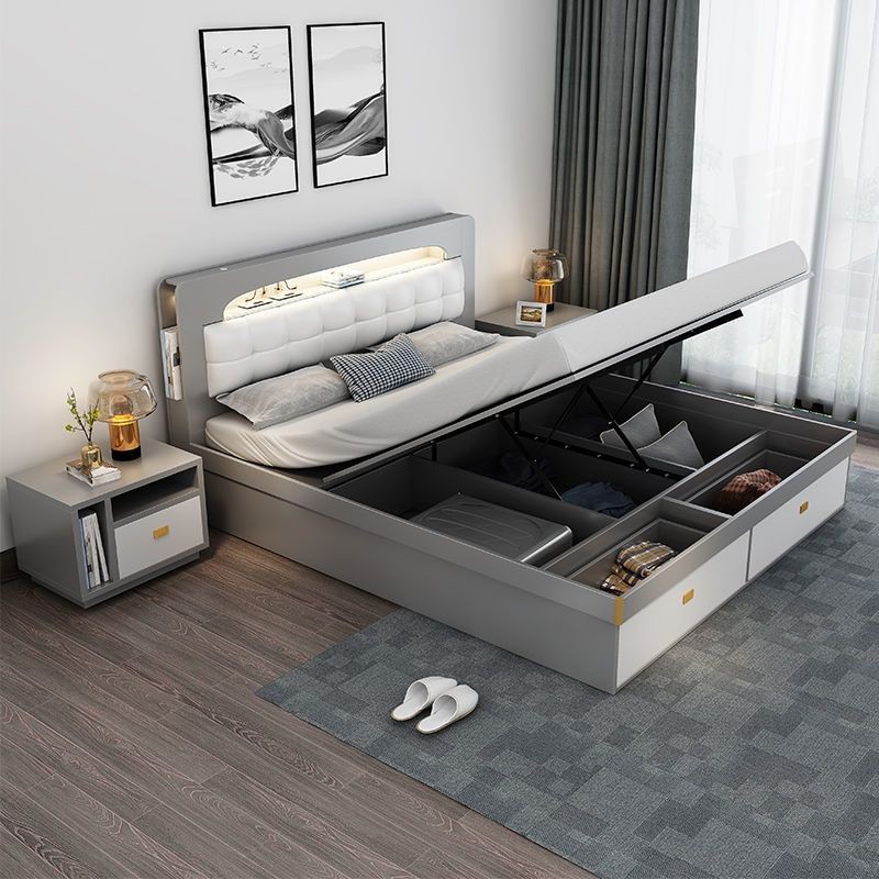 Nordic modern minimalist high box bed small apartment master bedroom ...