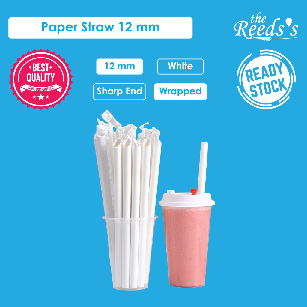 🌾 100 pcs l 12 mm l White l Individual Wrap 🌾 Giant Paper Straws ...
