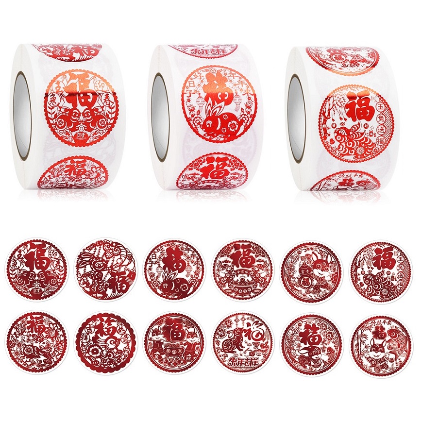 500pcs 3.8cm CNY 春节贴纸 2025新年貼紙 烫金福字 祝福贴纸 透明贴纸 Gold Stickers Chinese New ...