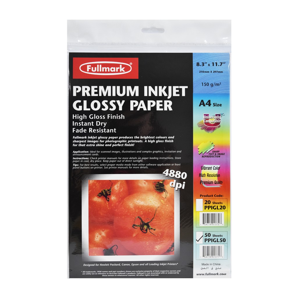 Fullmark A4 High Glossy Finish Paper Premium Inkjet 150gsm - 50 sheets ...