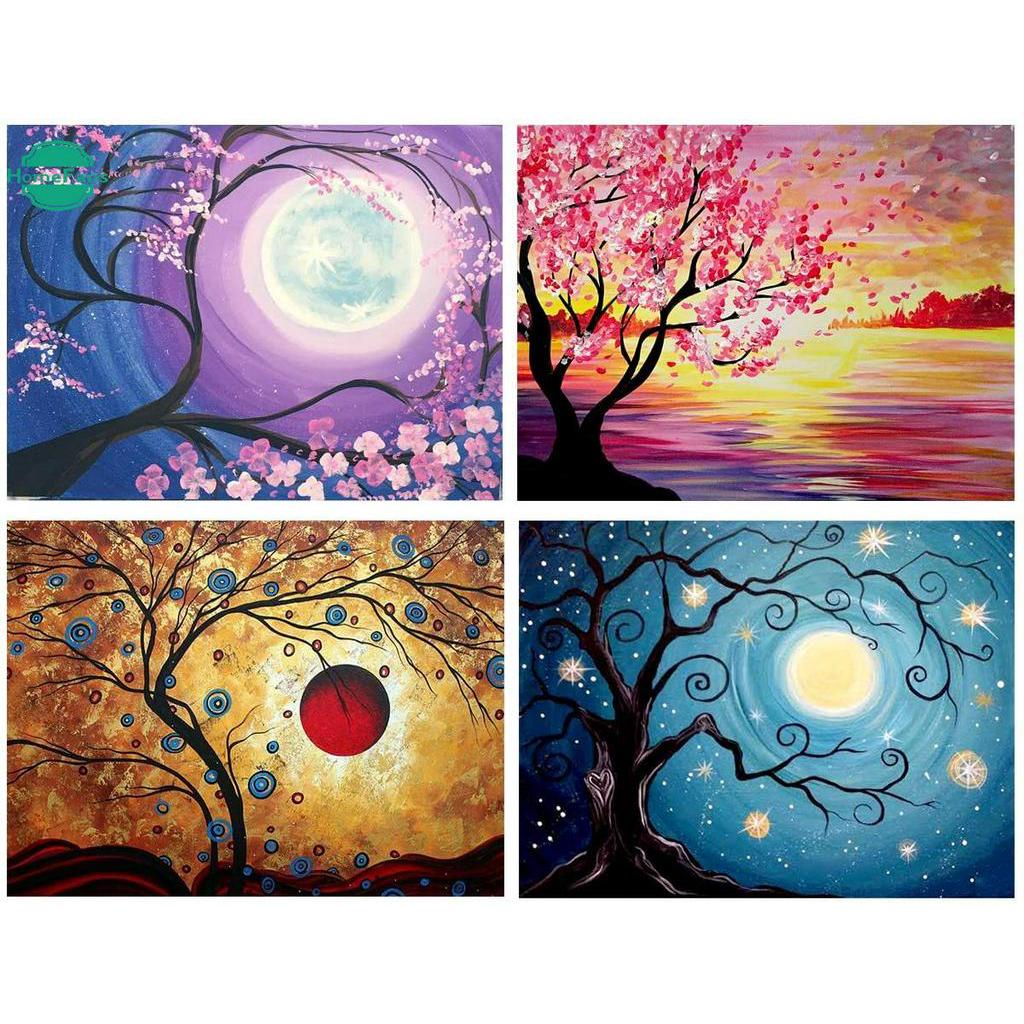 4 pattern 5D diamond painting full diamond sun and moon tree kit ...